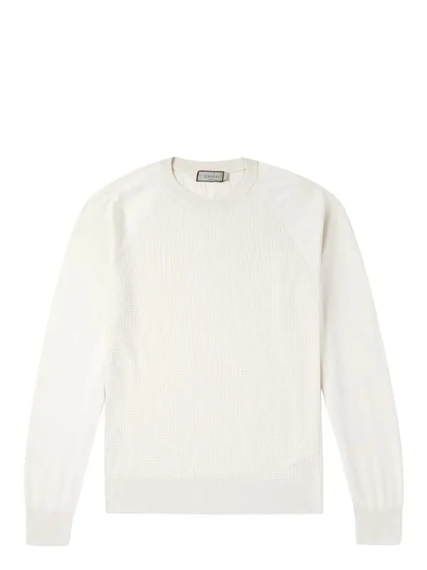 Canali Waffle-knit Cotton And Silk-blend Sweatshirt - Neutrals
