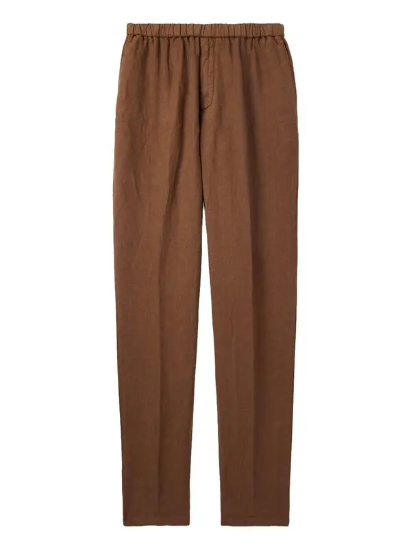 Boglioli Tapered Linen Trousers - Brown