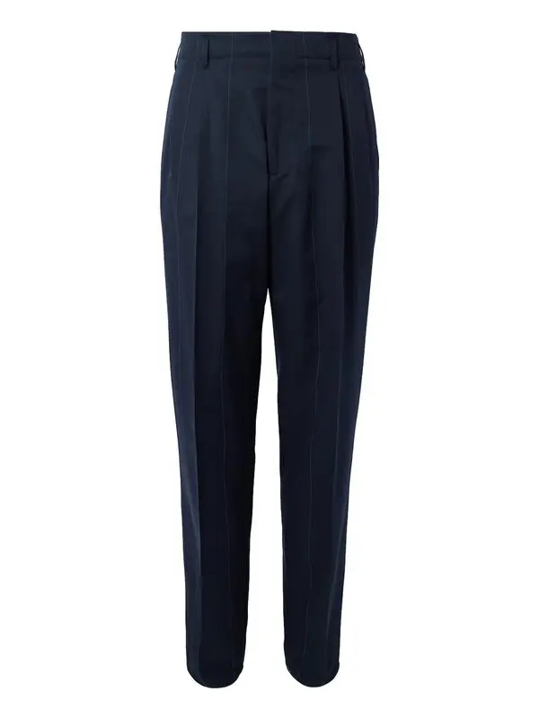 Brunello Cucinelli Tapered Pleated Pinstriped Trousers - Blue