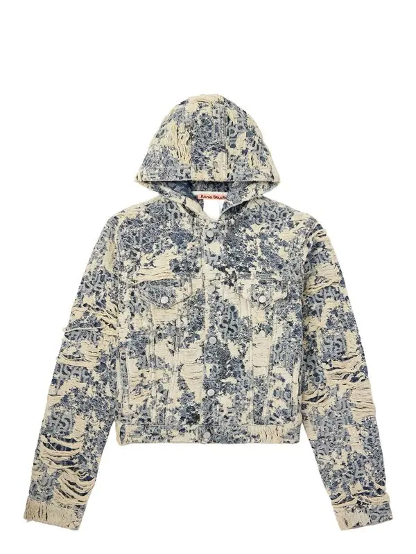 Acne Studios Distressed Logo-jacquard Denim Hooded Jacket - Blue