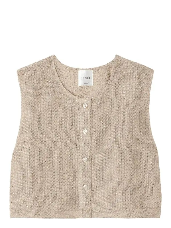 LESET Stella Cropped Linen-blend Vest - Neutrals