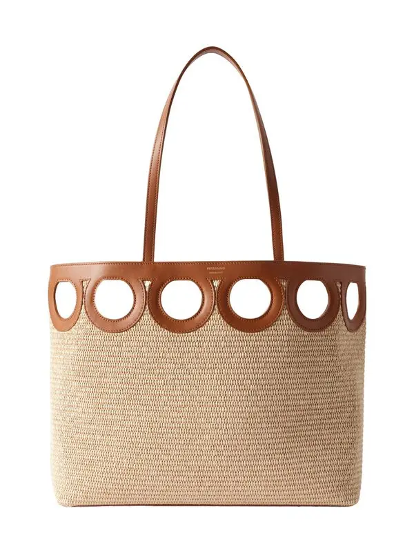 FERRAGAMO Leather-trimmed Raffia Tote - Neutrals