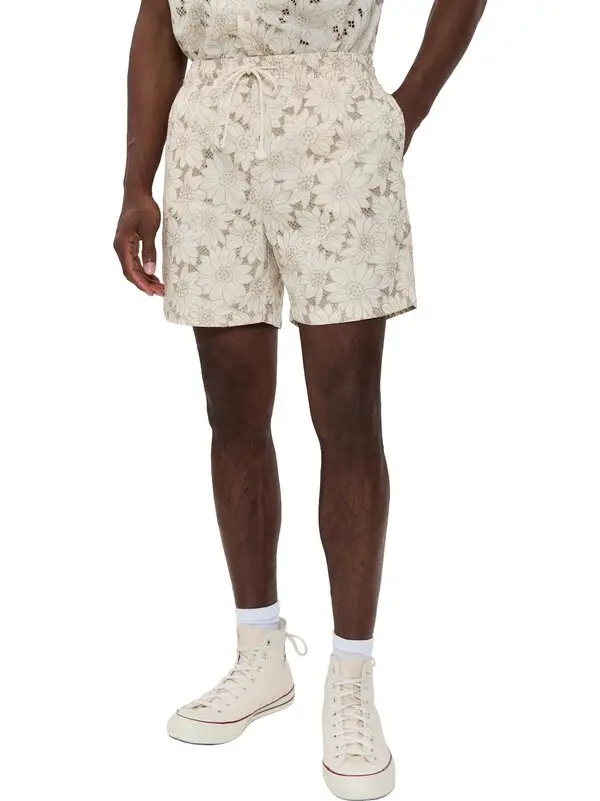 Rails Logan Floral Embroidered Shorts - Khaki White Sunflower