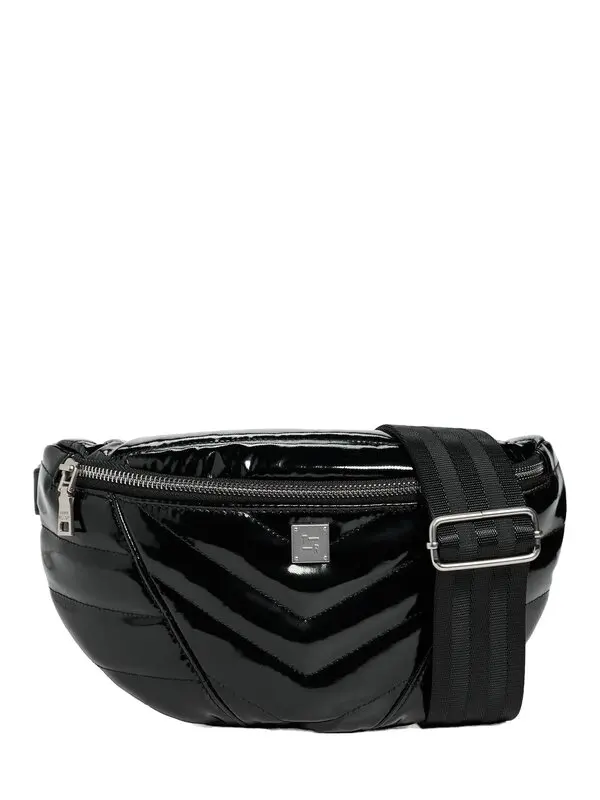 THINK ROYLN Little Runaway Belt Bag - Black Patent With Silver Hardware
