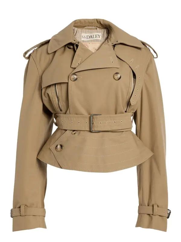 S.S.DALEY Eliza Cotton-gabardine Peplum Trench Coat - Neutral