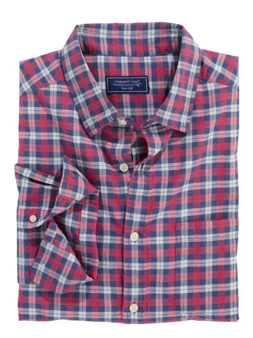 Vineyard Vines Overlook Regular Fit Plaid Cotton Madras Button-up Shirt - Sailors Red