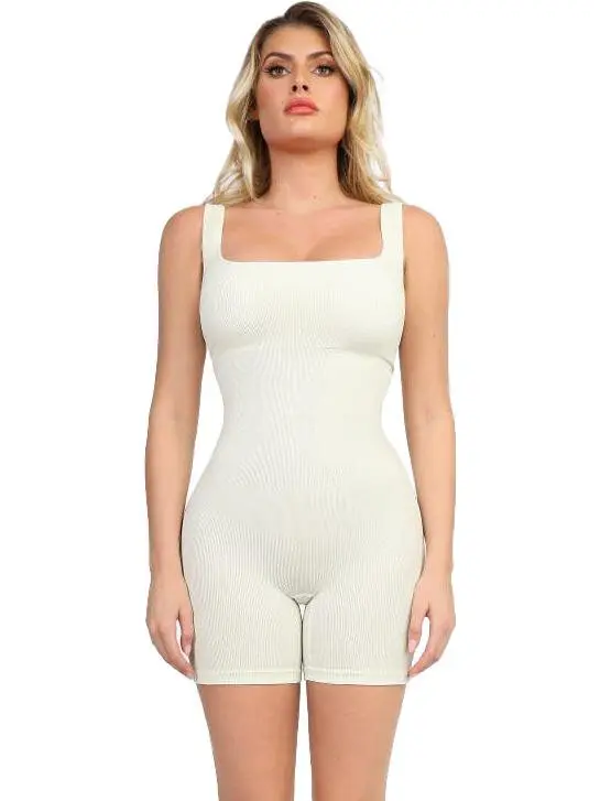 POPILUSH Shapewear Seamless Square Neck Sport Romper - Ivory