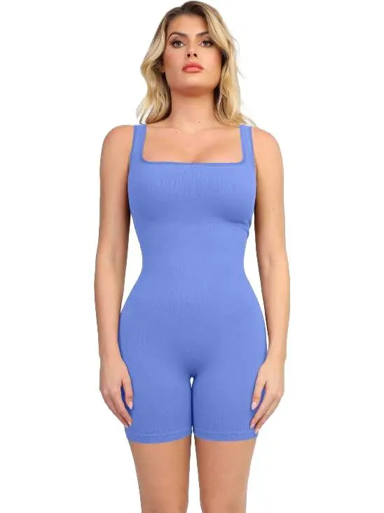 POPILUSH Shapewear Seamless Square Neck Sport Romper - Navy Blue