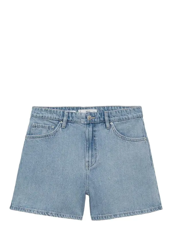 Mango High-waisted Denim Shorts - Light Blue