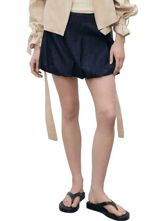 Mango Bubble Hem Denim Miniskirt - Open Blue
