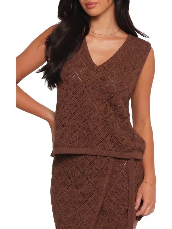 PETAL & PUP Palma Pointelle Sleeveless Cotton Sweater - Chocolate