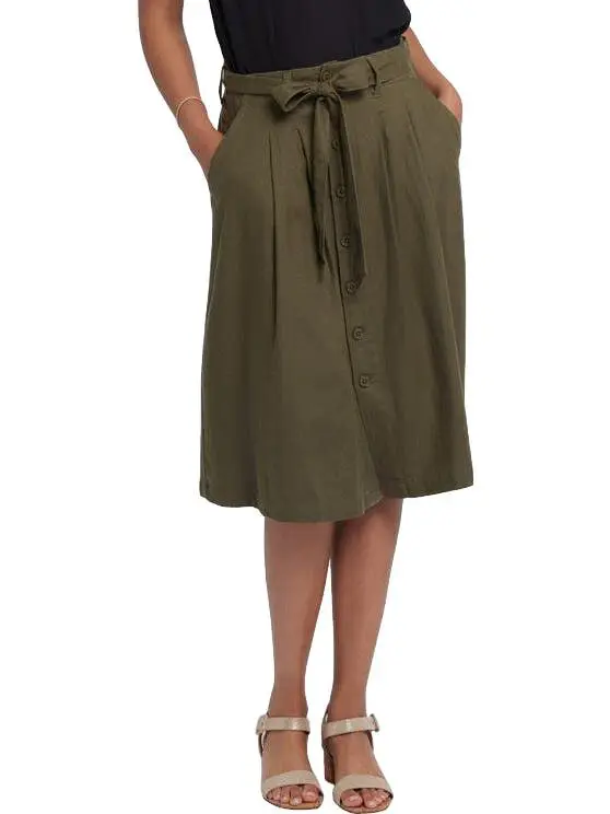 NYDJ Tie-waist Linen-blend Skirt - Bay Leaf