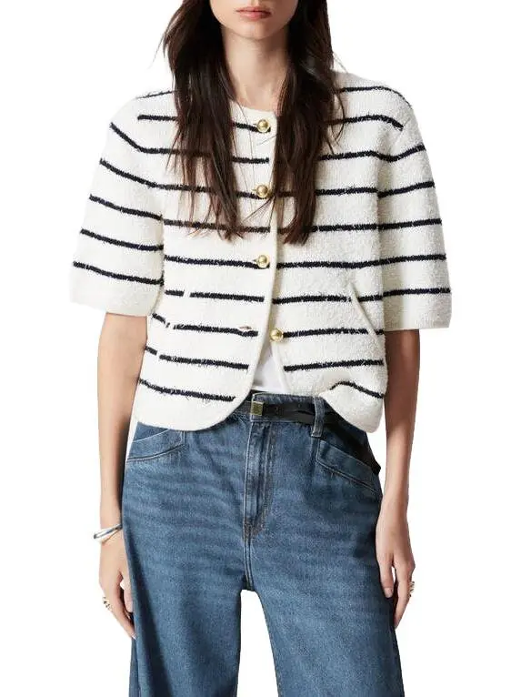& Other Stories Striped Cotton & Wool Blend Cardigan - White Dusty Light