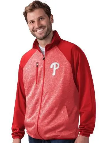 G-III SPORTS BY CARL BANKS Philadelphia Phillies Runners Raglan Track Jacket - Red