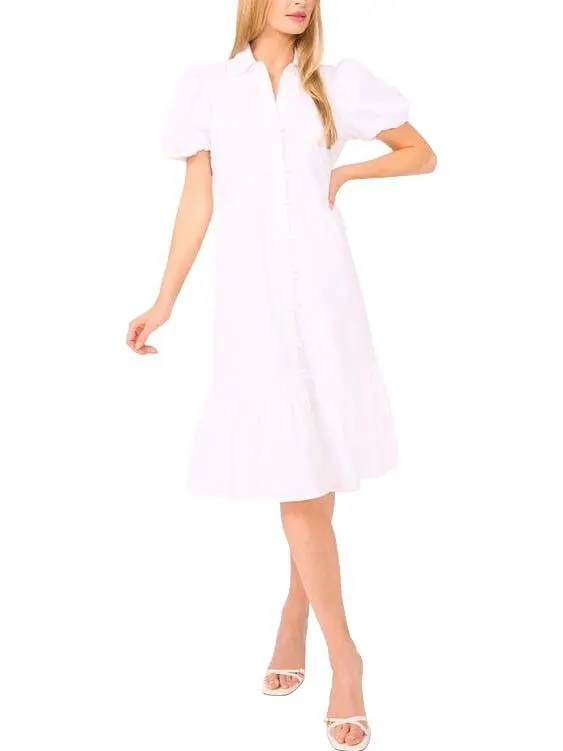 CECE DUPRAZ Puff Sleeve Bow A-line Dress - Ultra White