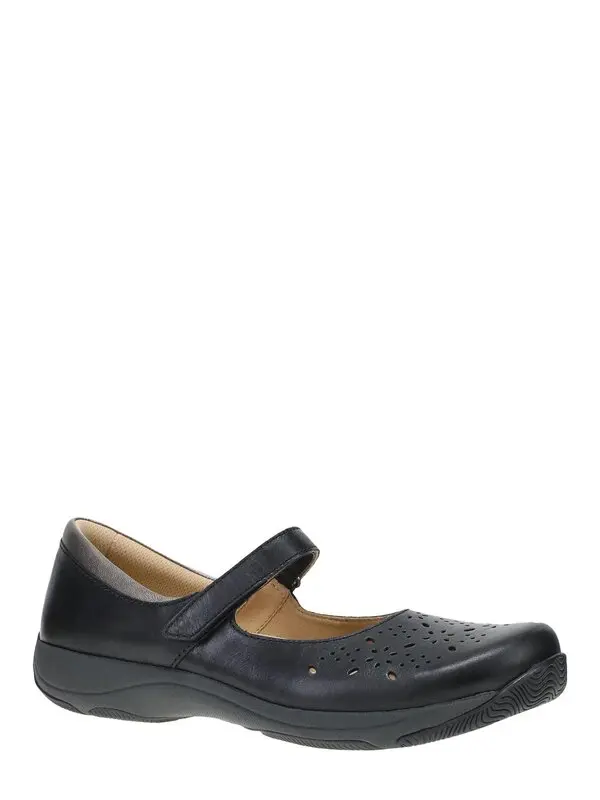 Dansko Stacy Wide Mary Jane Flat - Black Waxy Burnished