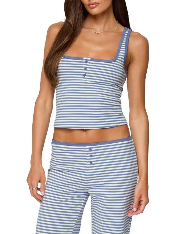 EDIKTED Monti Stripe Henley Camisole - Blue-and-white
