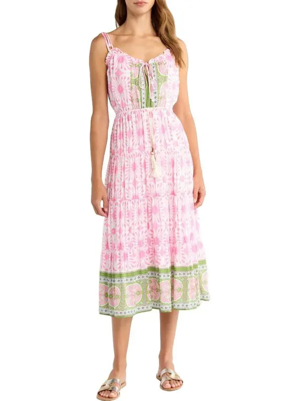ALICIA BELL Tie Strap Midi Dress - Pink Green Print