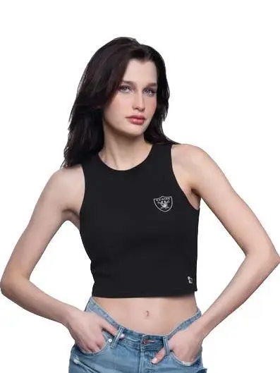 STARTER Las Vegas Raiders Show Up Cropped Tank Top - Black