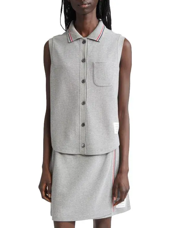 Thom Browne Cotton & Silk Sleeveless Button-up Shirt - Light Grey