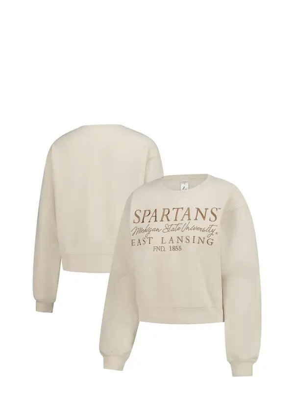 ZOOZATZ Michigan State Spartans Cropped Crewneck Sweatshirt - Sand