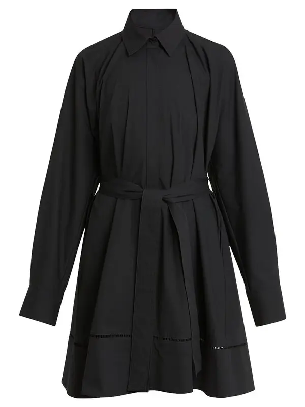Proenza Schouler Sammy Belted Ladder Stitch Poplin Dress - Black