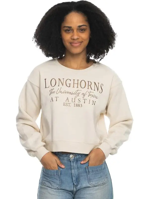ZOOZATZ Texas Longhorns Cropped Crewneck Sweatshirt - Tan