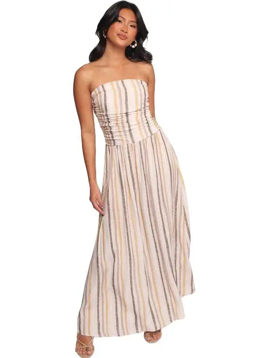 PETAL & PUP Jimena Stripe Strapless Maxi Dress - Brown Stripe