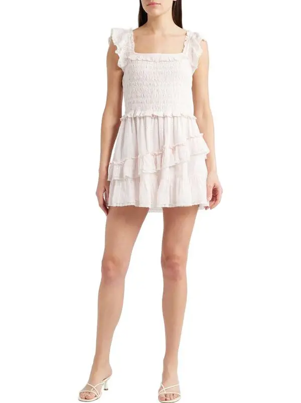 LoveShackFancy Eyelet Ruffle Mini Dress - Angel Pink