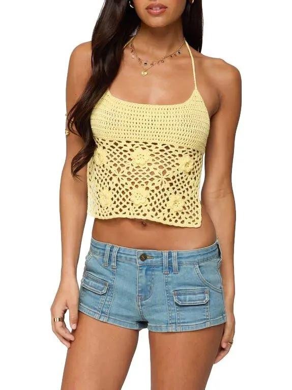 EDIKTED Crochet Halter Top - Yellow