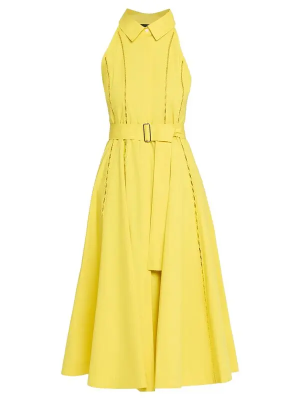 Proenza Schouler Dorothy Belted Ladder Stitch Poplin Midi Dress - Yellow