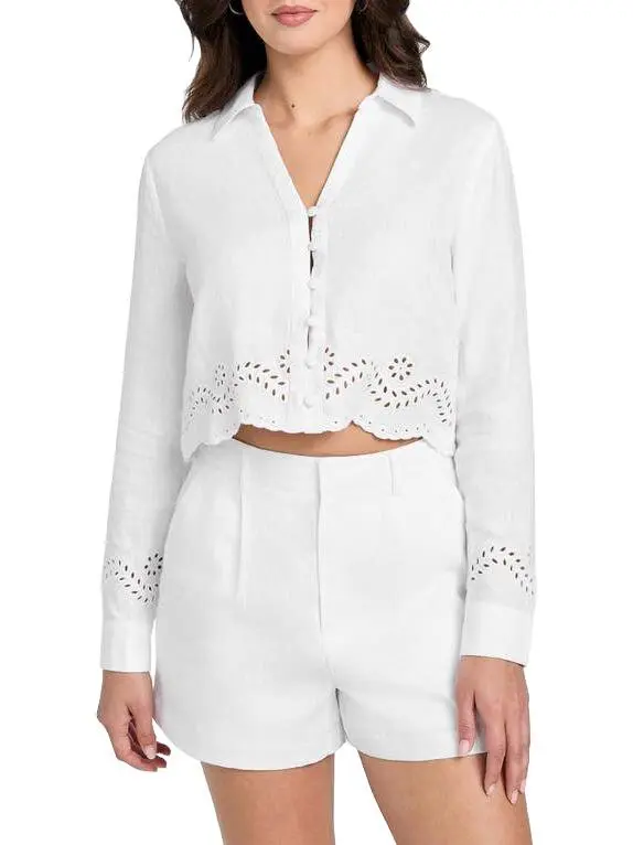 Guess Leyna Embroidered Eyelet Linen Shirt - Pure White