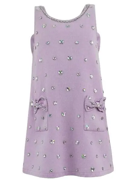 LOLA + THE BOYS Crystal Heart Denim Bow Shift Dress - Purple