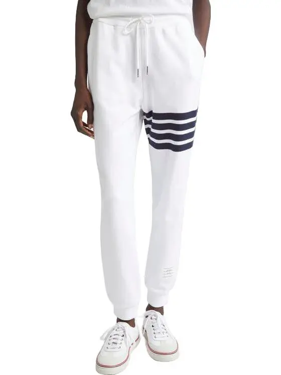 Thom Browne Classic 4-bar Cotton French Terry Joggers - White / Navy
