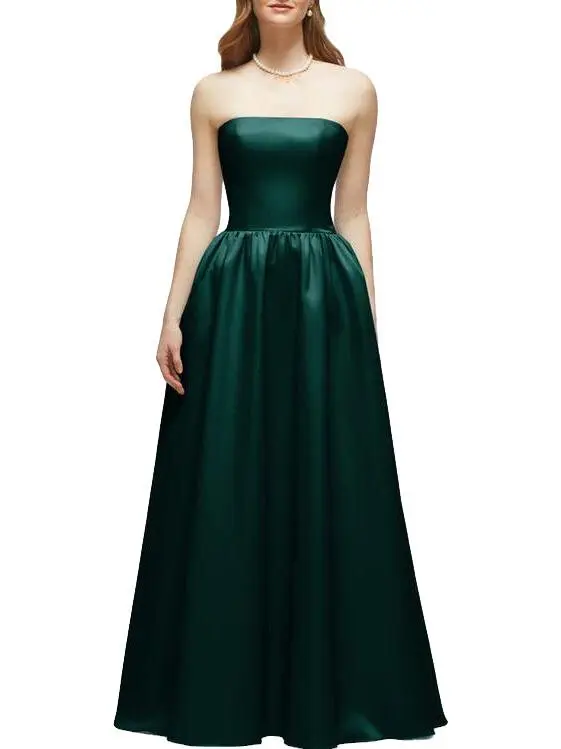 Dessy Collection Strapless Drop Waist Satin Twill Gown - Evergreen
