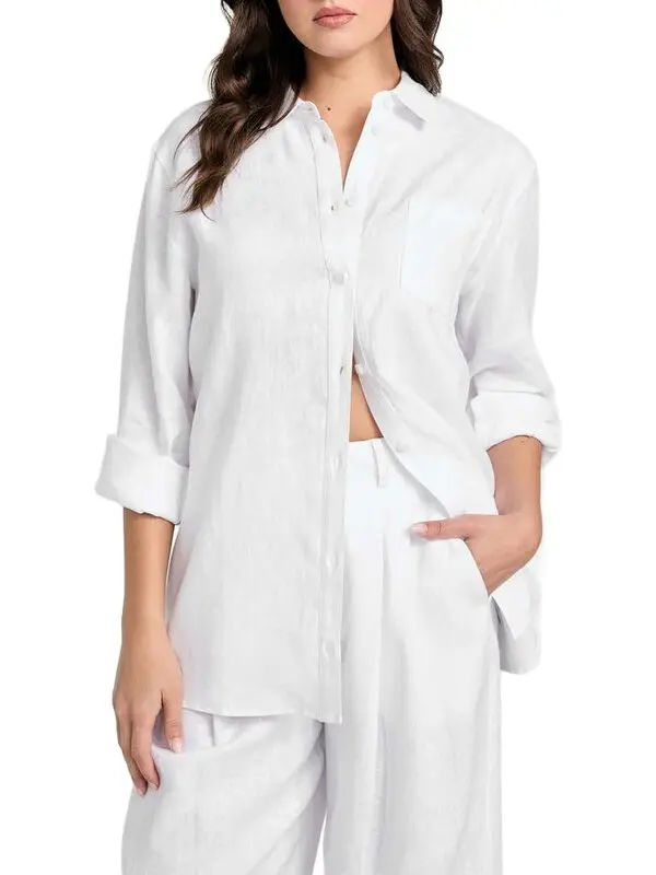 Guess Linen Button-up Shirt - Pure White