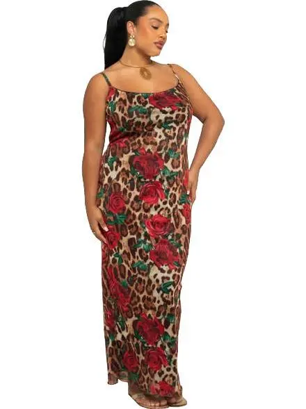 FASHION-SZN CURVE Leopard Print And Floral Maxi Dress - Brown