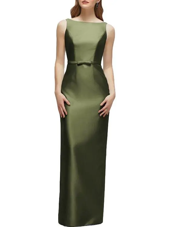 Alfred Sung Sleeveless Satin Twill Column Gown - Olive Green