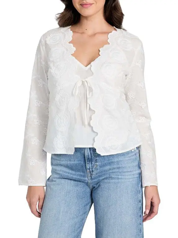 Guess Floral Embroidered Tie-front Top - Pure White