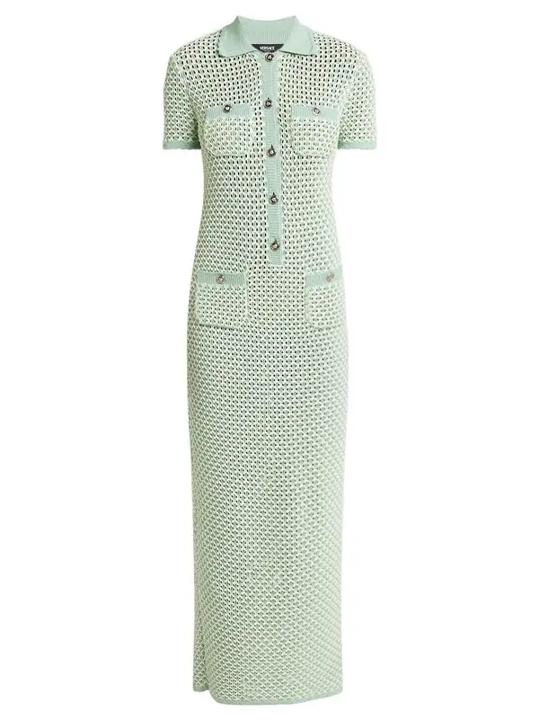 Versace Crochet Knit Maxi Polo Dress - Eggshell Sea Green