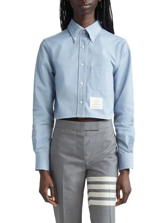 Thom Browne Classic Denim Cropped Button-down Shirt - Light Blue