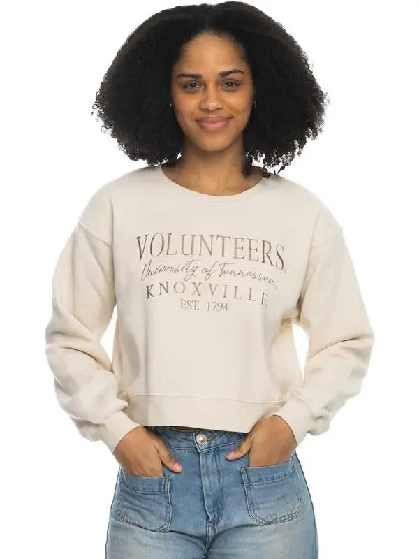 ZOOZATZ Tennessee Volunteers Cropped Crewneck Sweatshirt - Tan