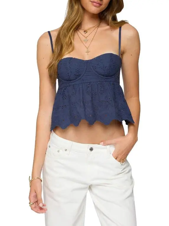 EDIKTED Emme Eyelet Crop Top - Blue