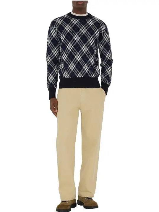 Burberry Check Wool Blend Sweater - Ink Blue
