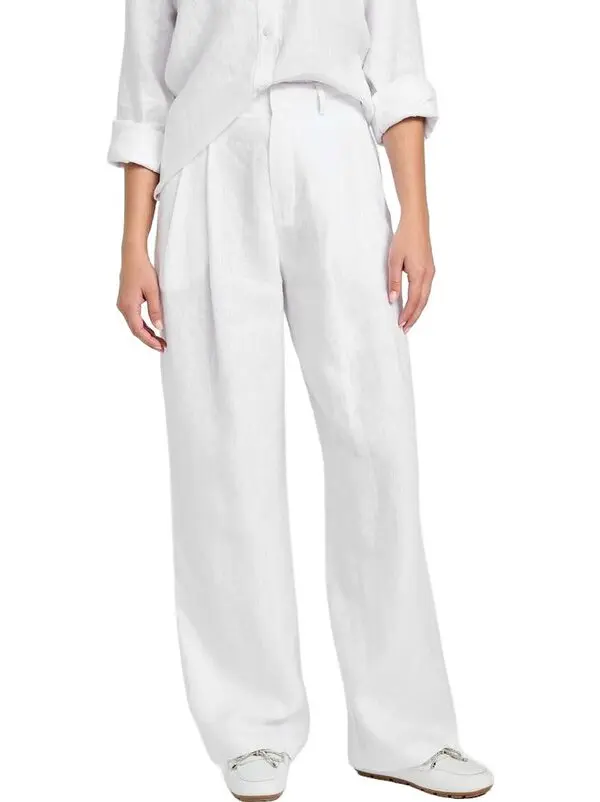 Guess High-waisted Wide-leg Linen Pants - Pure White