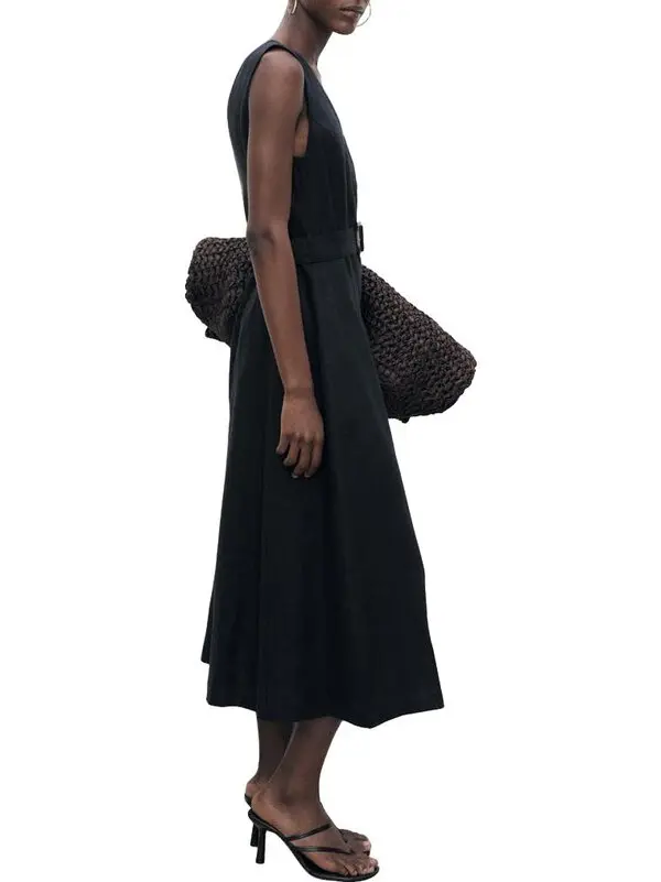 Mango Belted Linen Dress - Black