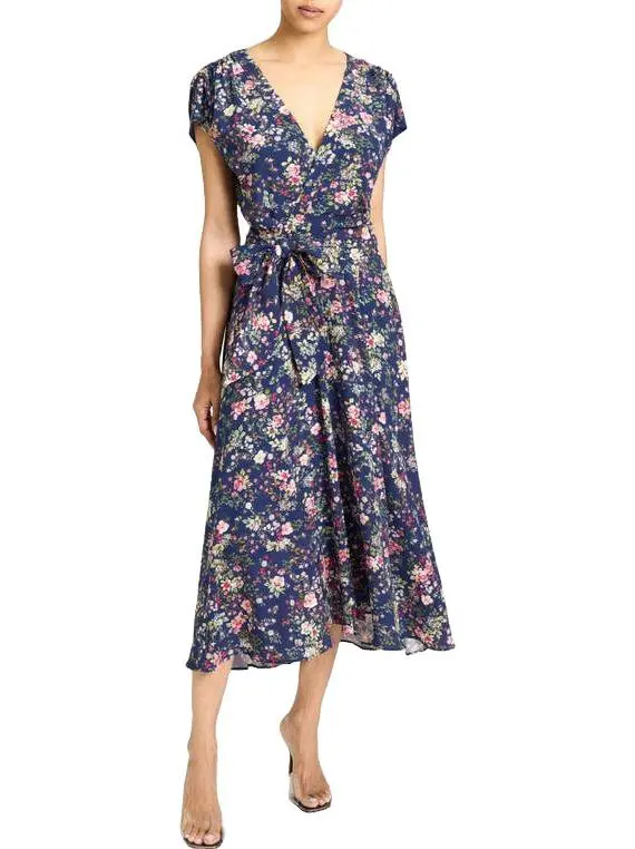 Santorelli Talia Cap Sleeve Midi Dress In Floral Print - Aegean Multi