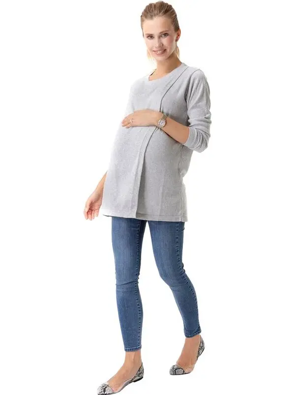 ACCOUCHEE Long Sleeve Maternity/nursing Knit Top - Grey