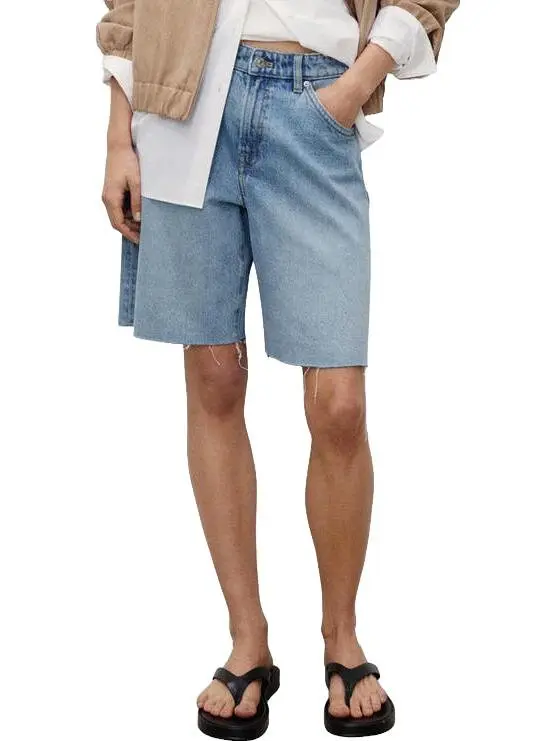 Mango Fray Hem Denim Bermuda Shorts - Medium Blue