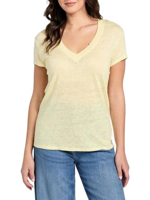 Guess Linen V-neck T-shirt - Cotton Yellow